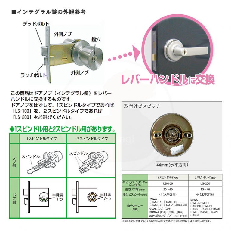 AGENT LS レバーハンドル インテグラル錠取替え用 ディンプルキー5本付 扉厚25〜40mm向け【左右勝手兼用】【エージェント LS ...