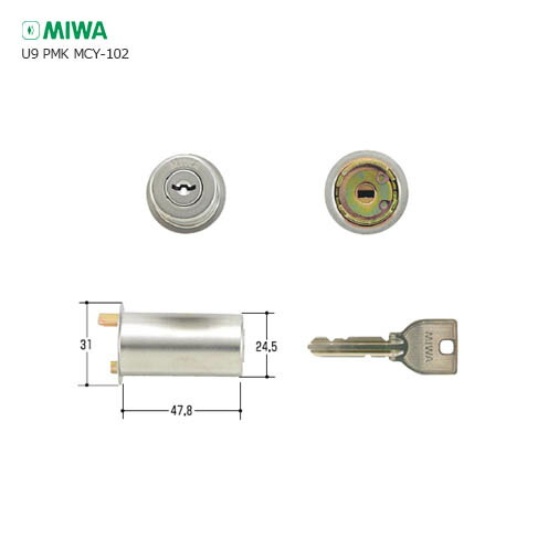 美和ロック U9シリンダー PMKタイプ MCY-102 扉厚36mm ステンレスヘヤーライン色 キー3本付【MIWA U9 PMK.CY ST】 | The鍵堂