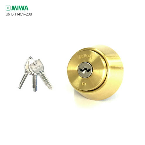 美和ロック U9シリンダー BHタイプ MCY-238 扉厚33-41mm ゴールド色 キー3本付【MIWA U9 DZ.CY BS】 | The鍵堂