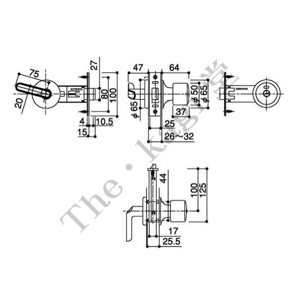 YKKap 握り玉錠 GB-44 外ノブ表示付き・内側レバー DT25mm〜33mm BS100mm【YKK 浴室】【GOAL GF】【GB44】 | The鍵堂