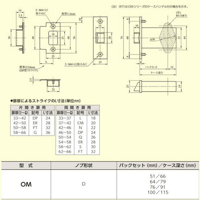 MIWA OMD型 空錠 ドアノブ 交換 取替え【外側：空ノブ／内側：空ノブ】【美和ロック OMシリーズ ケースロック錠】 | The鍵堂