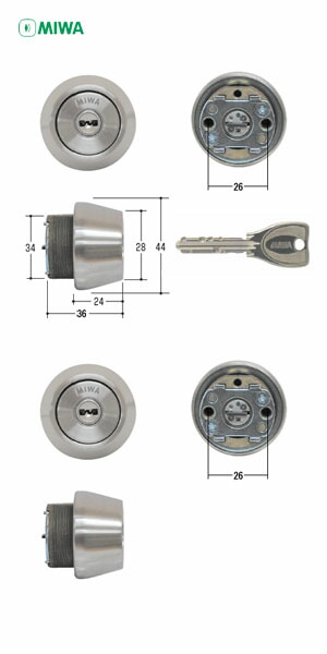 [2ロックセット] 美和ロック PRシリンダー LSPタイプ 扉厚28-36mm ステンレスヘヤーライン色 キー6本付【MIWA PR TE24.CY ST 1K2L】【2個同一キー ...