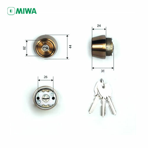 美和ロック U9シリンダー LSPタイプ 扉厚28-36mm セラミックブロンズ色 キー3本付【MIWA U9 TE24.CY CB】 | The鍵堂