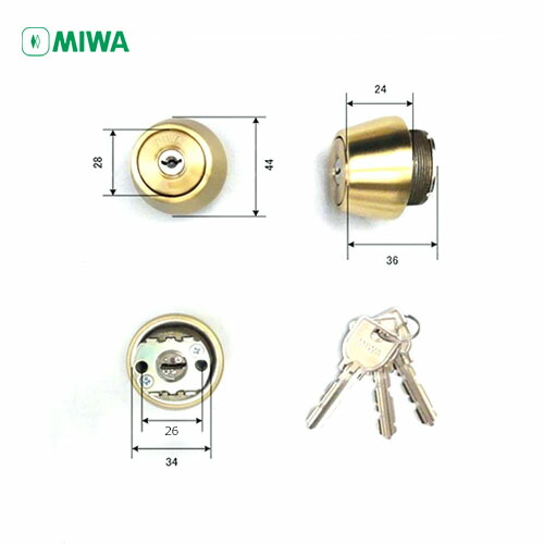 美和ロック U9シリンダー LSPタイプ 扉厚28-36mm ゴールド色 キー3本付【MIWA U9 TE24.CY BS】 | The鍵堂