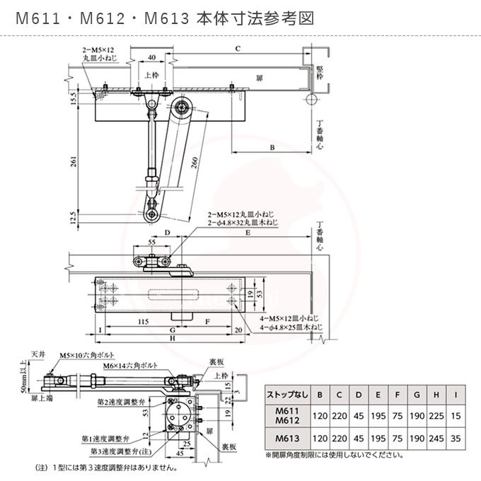 MIWA ドアクローザー M613 スタンダード型 ストップなし【シルバー色】【美和ロック ドア―チェック M613】 | The鍵堂